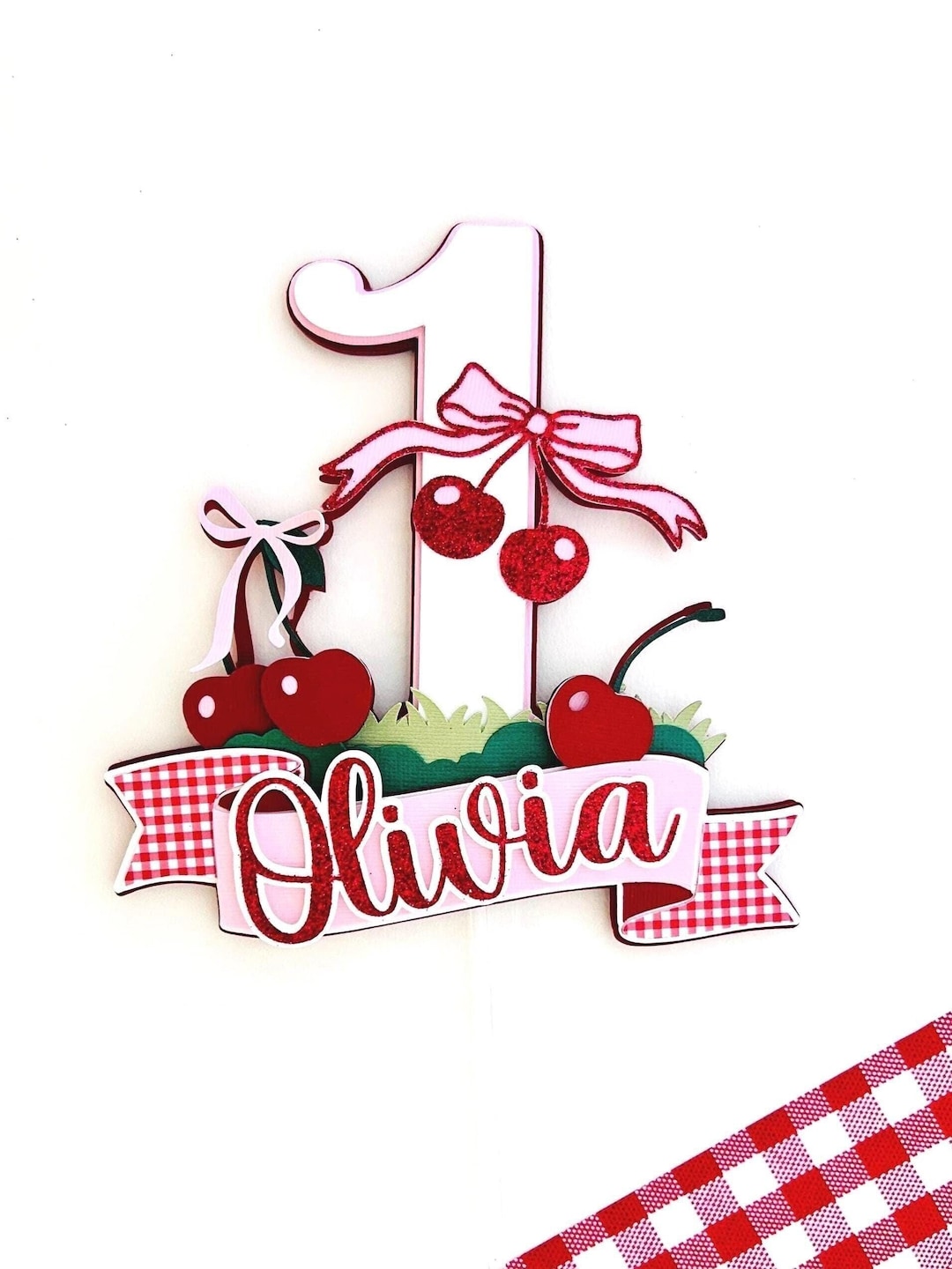 Cherry Bow Cake Topper, Personalized Cherry on Top Cake Topper, Our ...