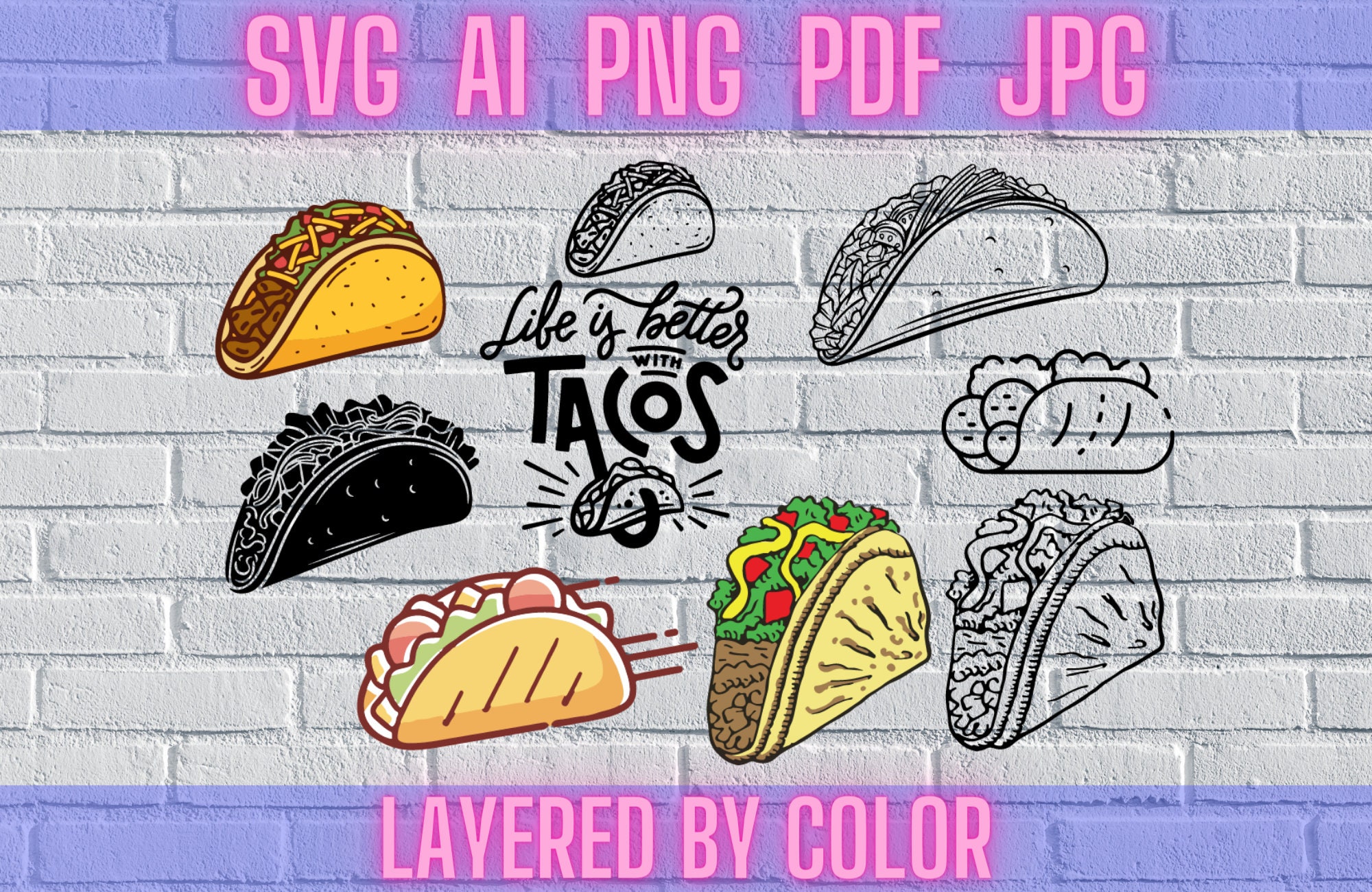 Taco SVG bundle Taco Clipart Design Cut Files For Decal | Etsy