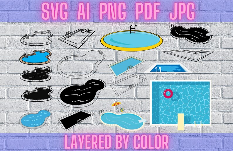 Swimming pool SVG bundle Swimming pool Clipart Decal Cut | Etsy