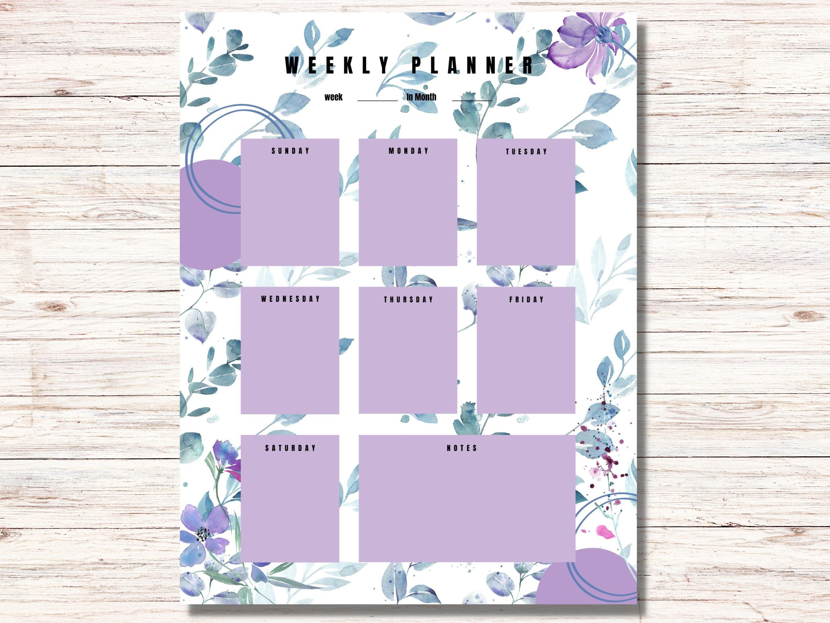 Watercolor Floral Downloadable Planner, Weekly Planner Printable ...