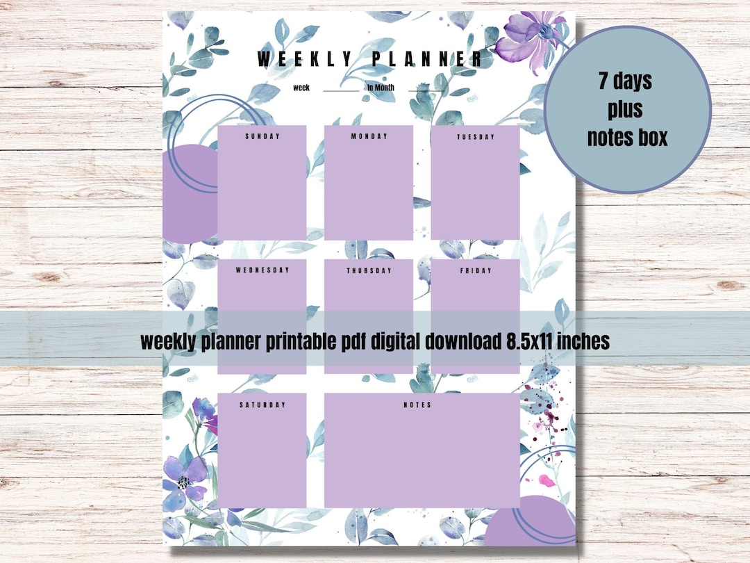 Watercolor Floral Downloadable Planner, Weekly Planner Printable ...