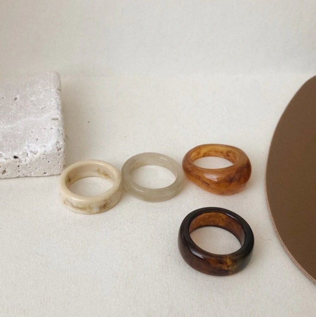 Y2K Marble Transparent Resin Rings Irregular Chic and Unique - Etsy