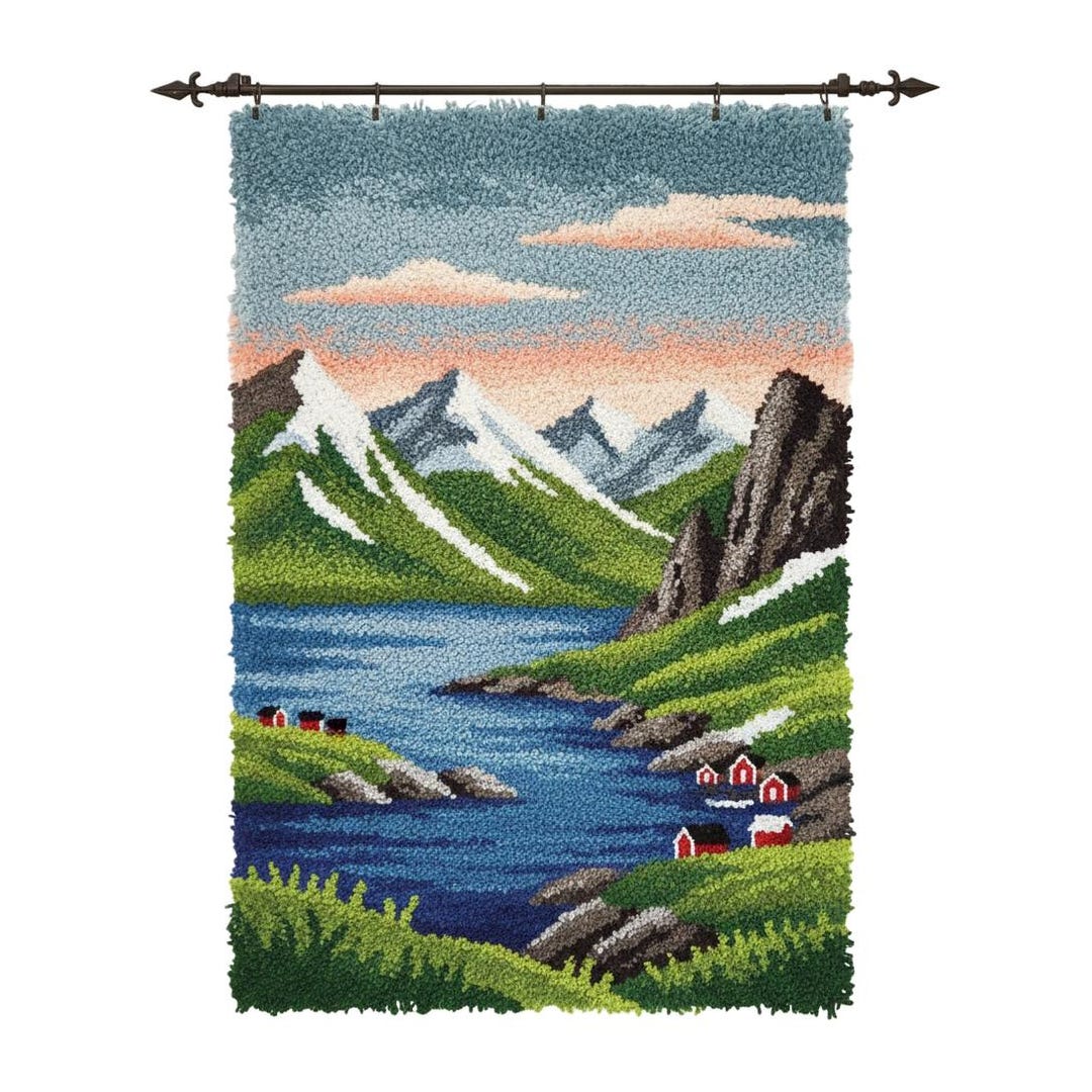 Norway Fjord Village Latch Hook Kit DIY Rug Making Kit Pre-printed ...