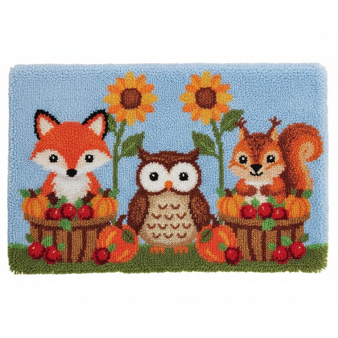 Fall Animals Latch Hook Kit DIY Rug Making Kit Pre-printed Canvas ...