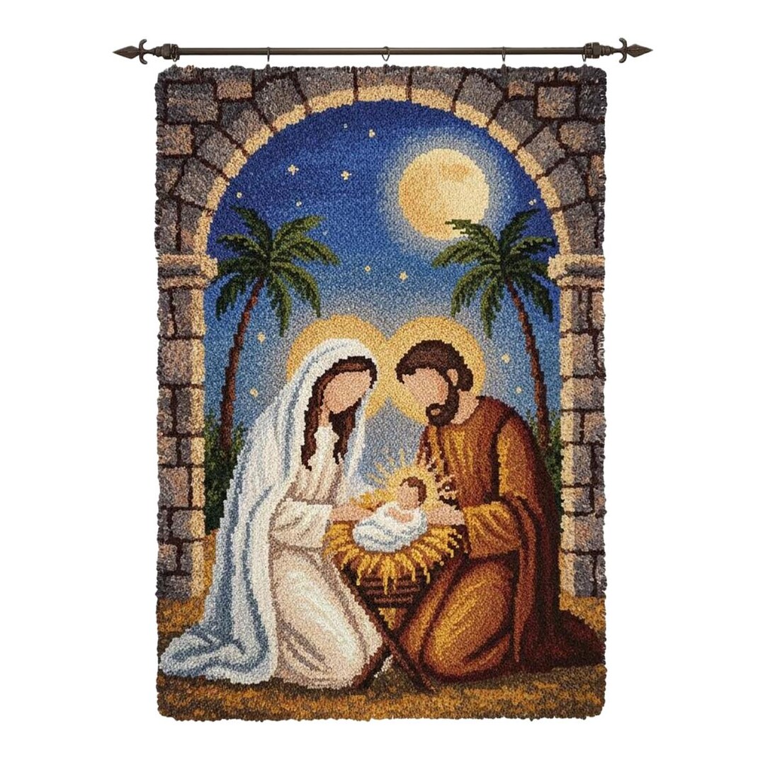 Holy Night Nativity Latch Hook Kit for Adults Rug Making Wall Hanging ...