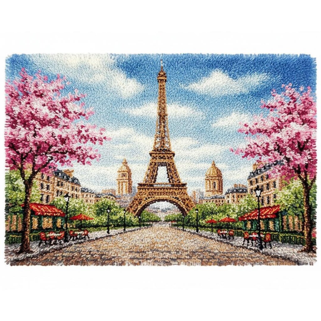 Paris Eiffel Tower Rug Making Kit Latch Hook Pre-printed Canvas ...