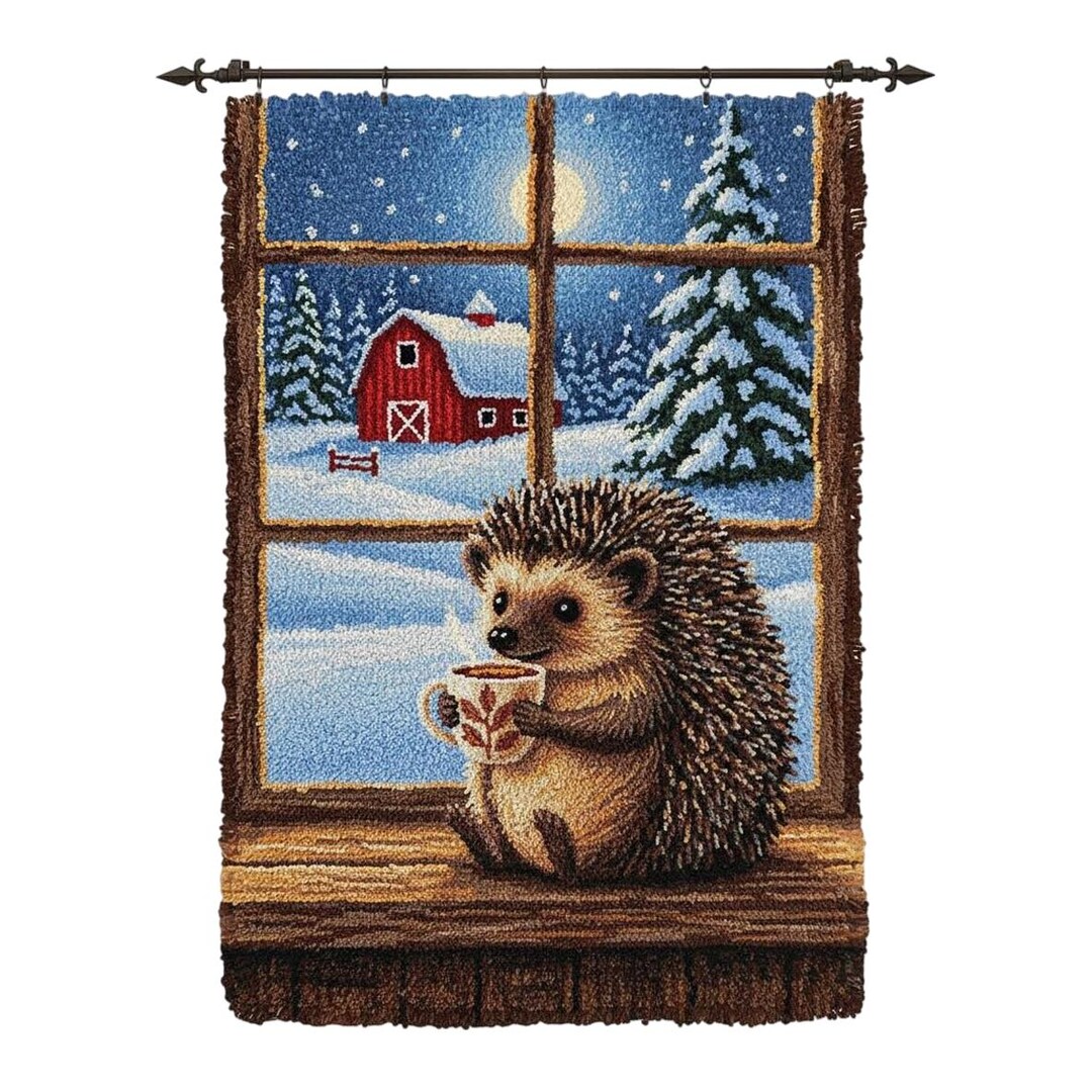 Warm Wishes Hedgehog Latch Hook Kit Adults Pre-printed Rug Making Wall ...