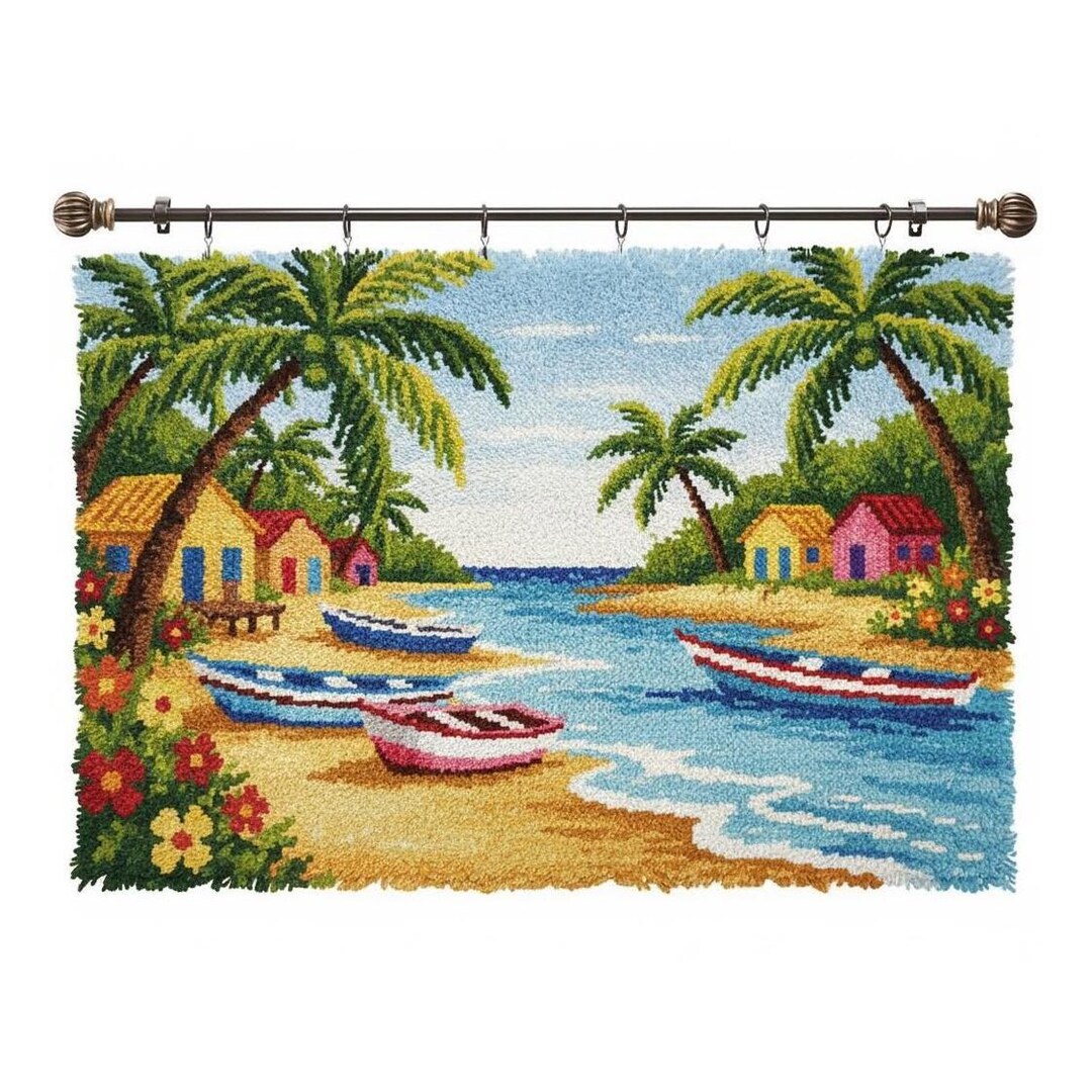 Beach Village Latch Hook Kit for Adults Rug Making Kits DIY Wall ...