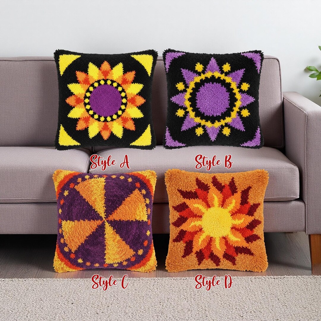 Abstract Sun Latch Hook Cushion Kit Pinwheel Pattern Rug Making Set ...