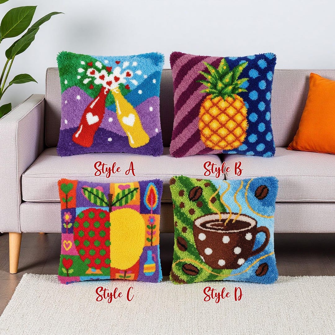 Pop Art Fruit Latch Hook Kit Pineapple Pillow Cover Coffee Cup Kitchen ...