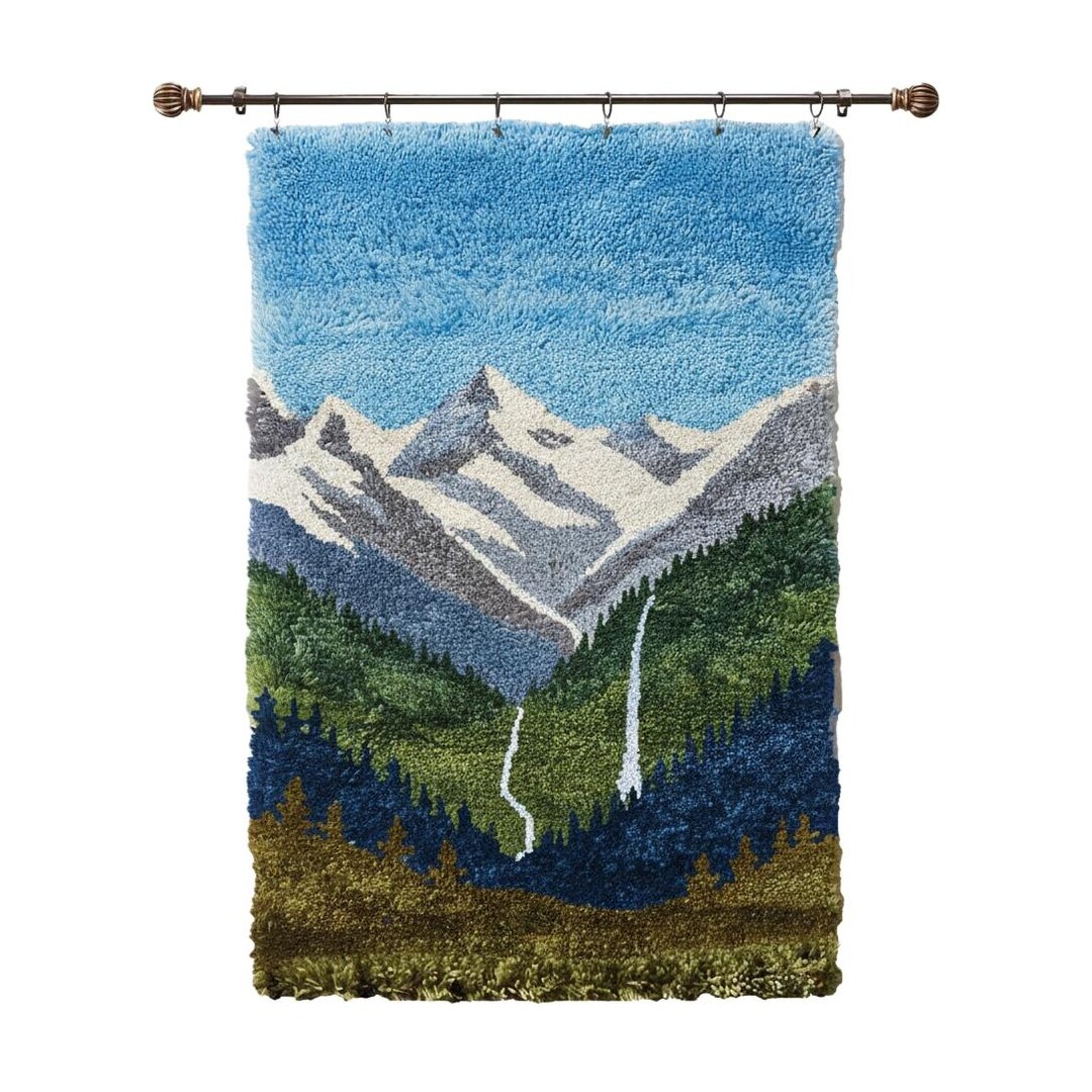 Rocky Mountains Waterfalls Latch Hook Kit DIY Rug Making Kit Pre ...