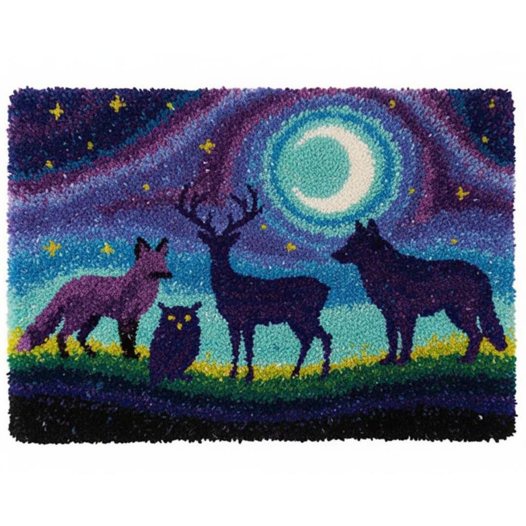 Mystic Woodland Animals Latch Hook Kit DIY Rug Making Kit Pre-printed ...