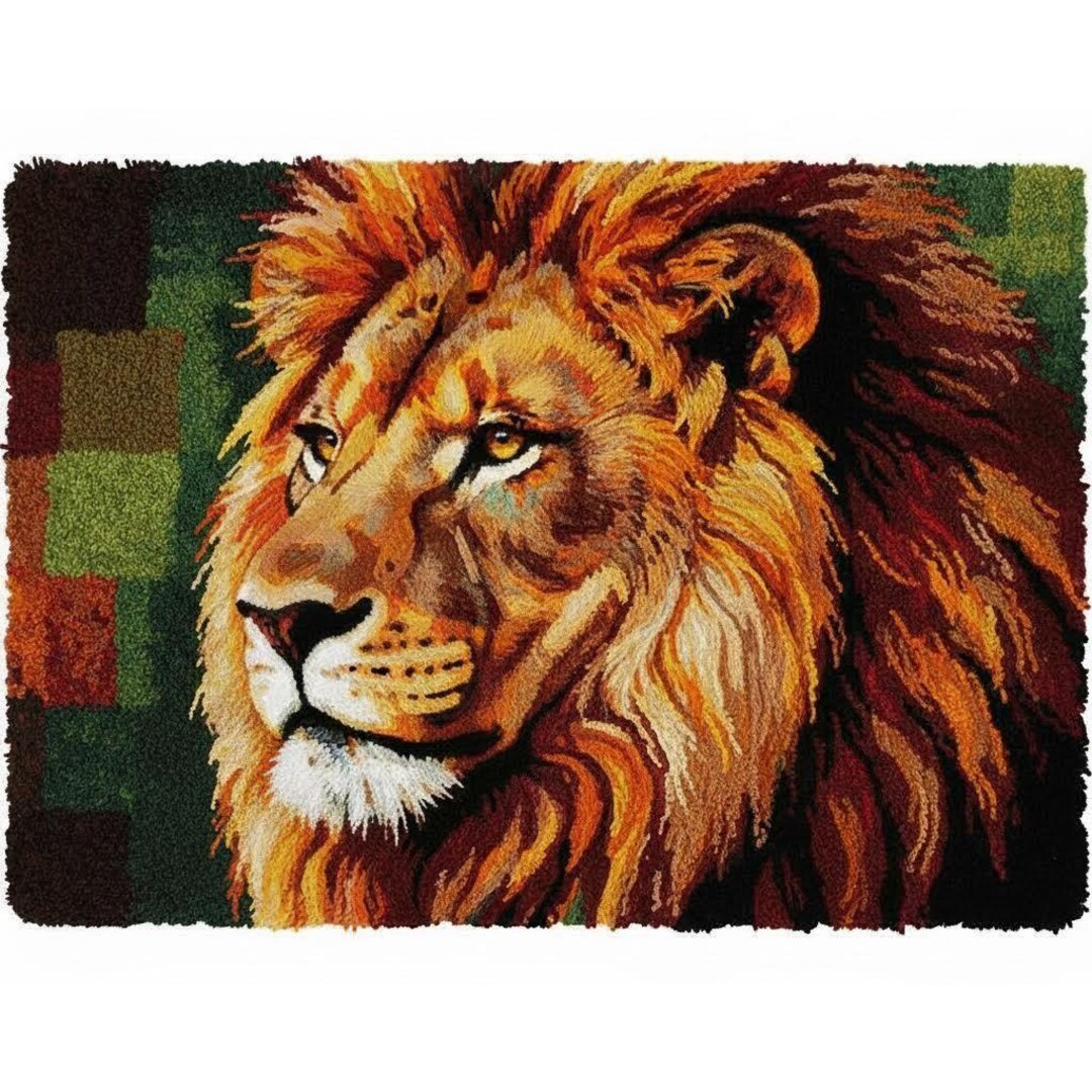 Majestic Lion Portrait Latch Hook Kit DIY Rug Making Kit Pre-printed ...