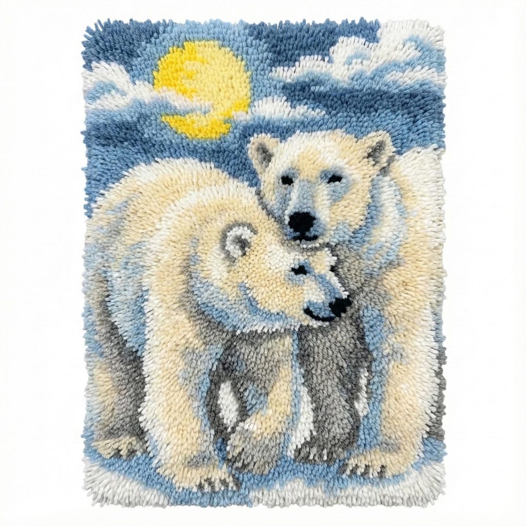 Moonlit Animals Latch Hook Kit DIY Rug Making Kit Pre-printed Canvas ...