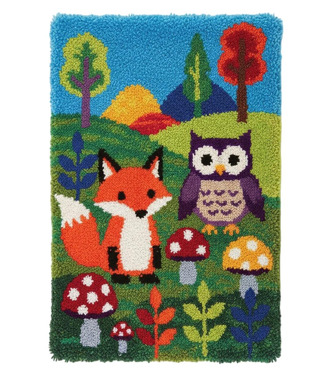 Whimsical Fox & Owl Latch Hook Kit DIY Rug Making Kit Pre-printed ...