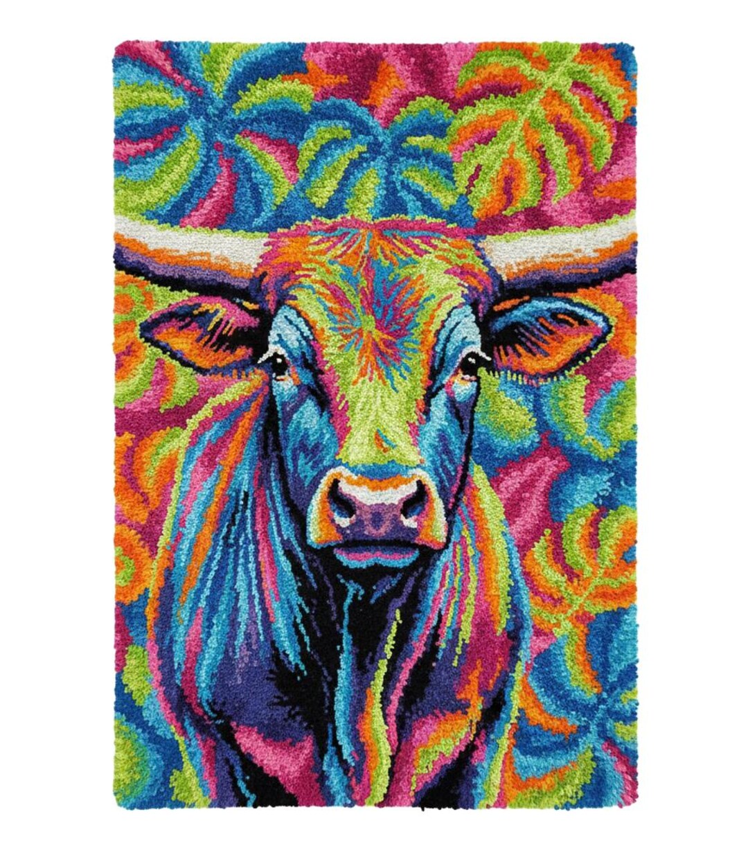 Neon Boho Bull Latch Hook Kit DIY Rug Making Kit Pre-printed Canvas ...