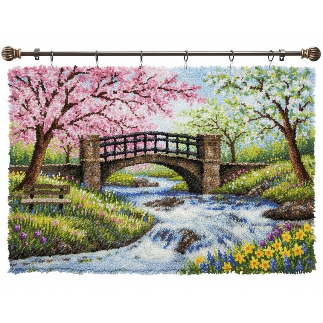 Spring Garden Bridge Latch Hook Kit DIY Rug Making Kit Pre-printed ...