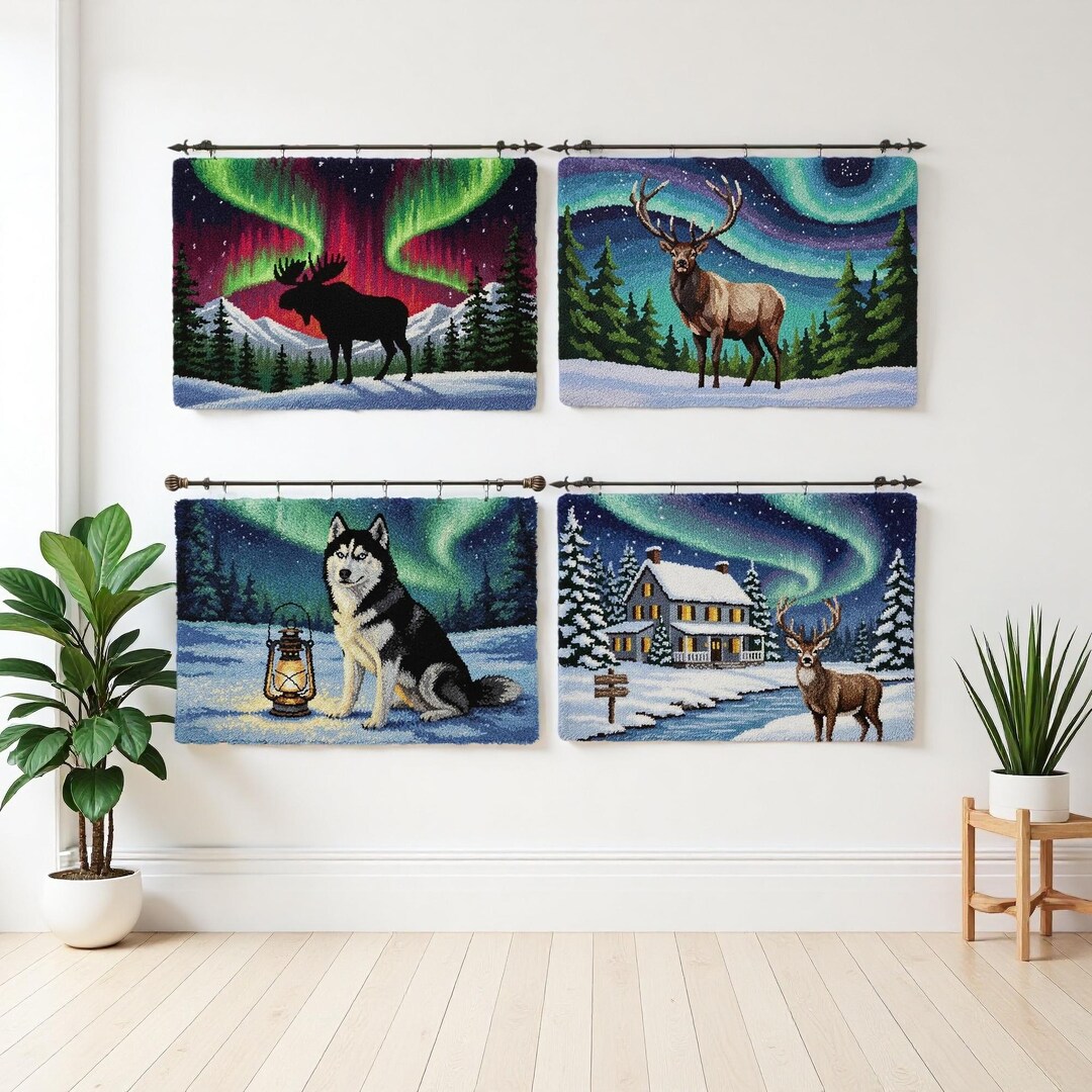 Moose Silhouette Latch Hook Craft Kit DIY Aurora Rug Making Canvas - Etsy