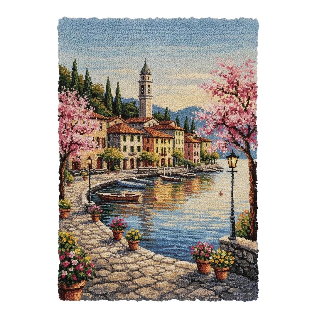 Lake Como Village Latch Hook Kit Adults Pre-printed Rug Making Wall ...