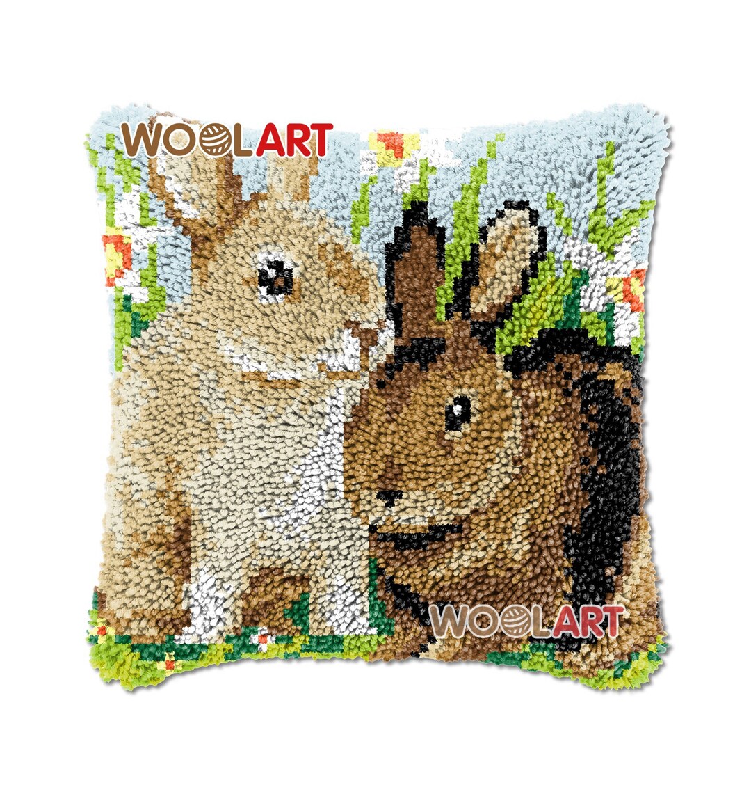 Two Rabbits Latch Hook Cushion Cover Kits for Adults Blank Canvas - Etsy