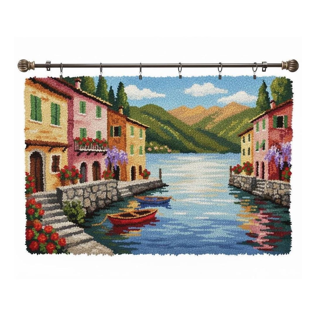 Colorful Lakeside Town Latch Hook Kit for Adults Rug Making Kits DIY ...