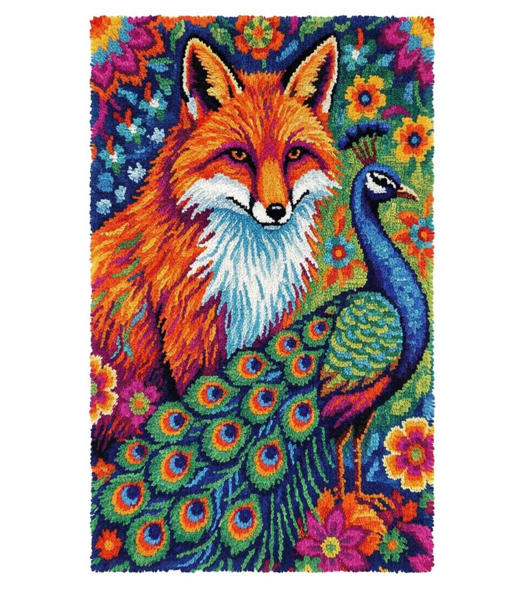 Jungle Fox & Peacock Latch Hook Kit DIY Rug Making Kit Pre-printed ...
