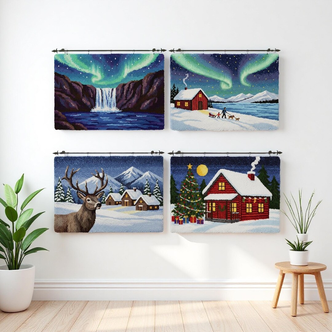 Aurora Borealis Latch Hook Kit Adult Waterfall Night Scenery Nature Rug ...