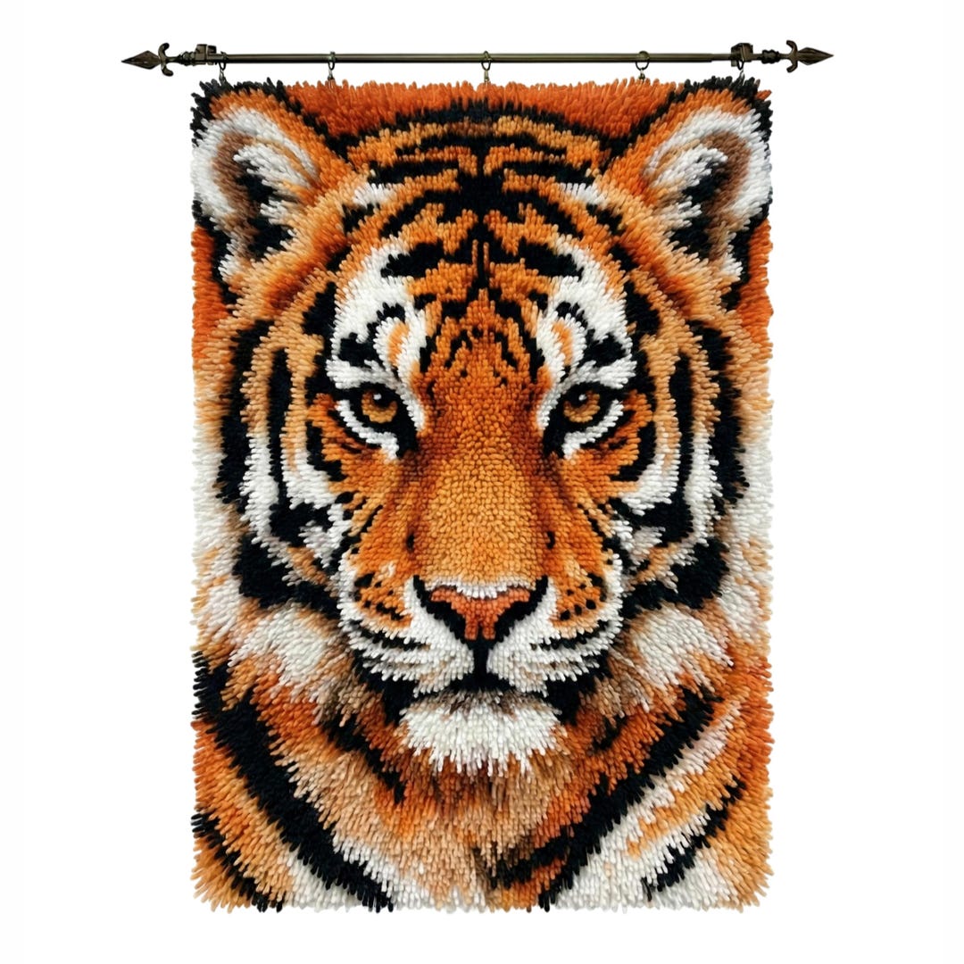 Wild Tiger Portrait DIY Latch Hook Kit Adult Yarn Wall Hanging Rug ...