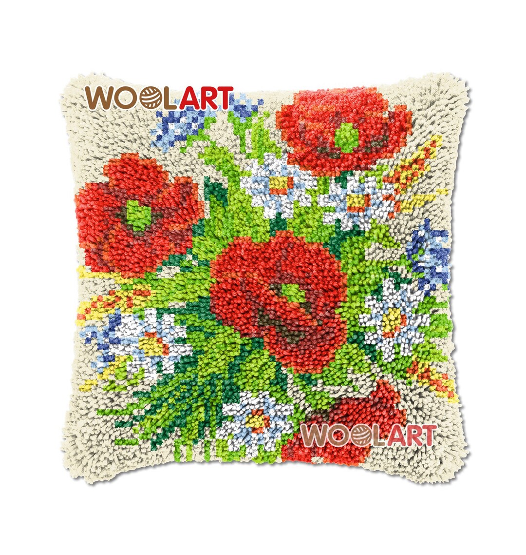 Poppy Flowers Latch Hook Cushion Cover Kits for Adults Blank Canvas - Etsy