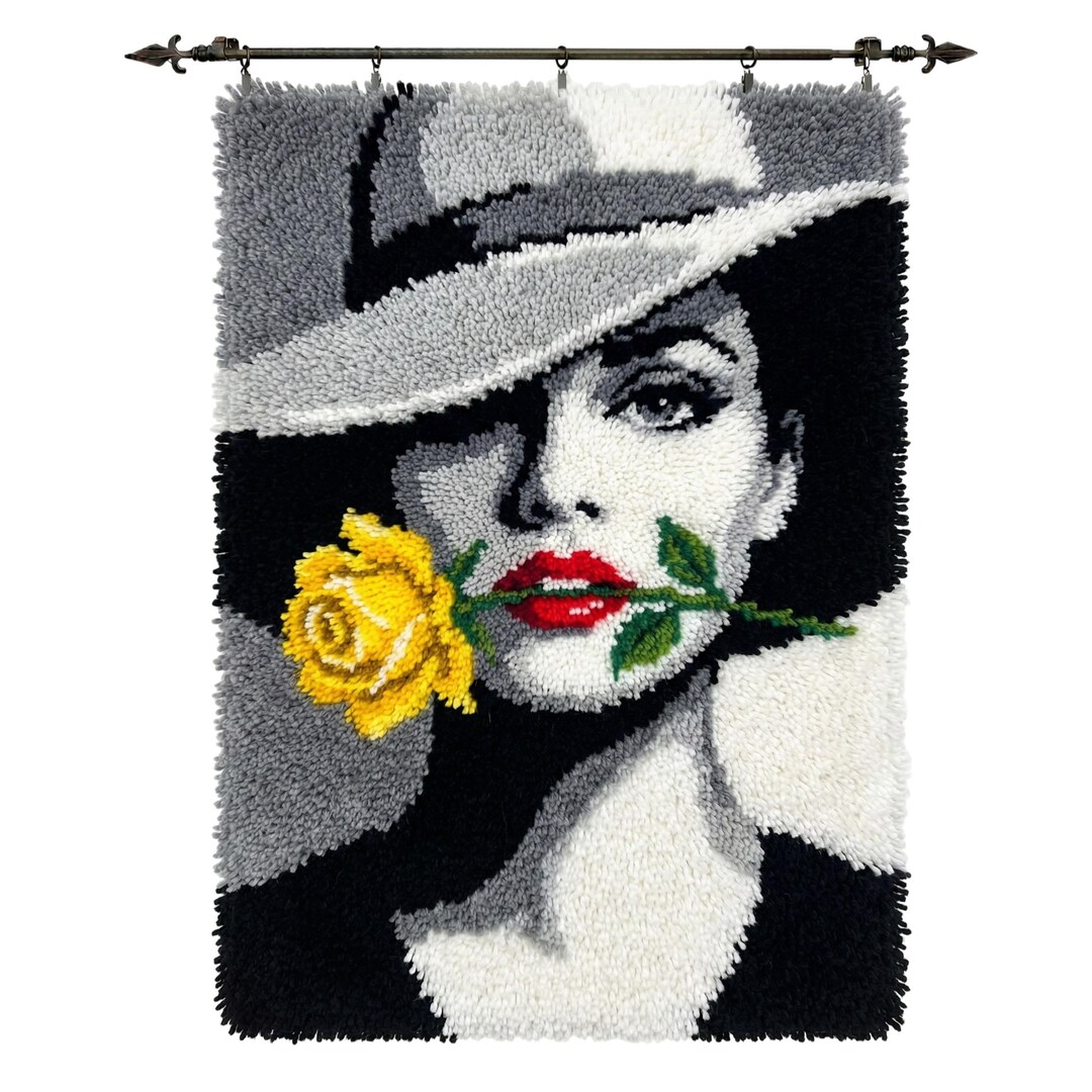 Female Face Portrait Latch Hook Craft Kit Adult DIY Yarn Wall Hanging ...