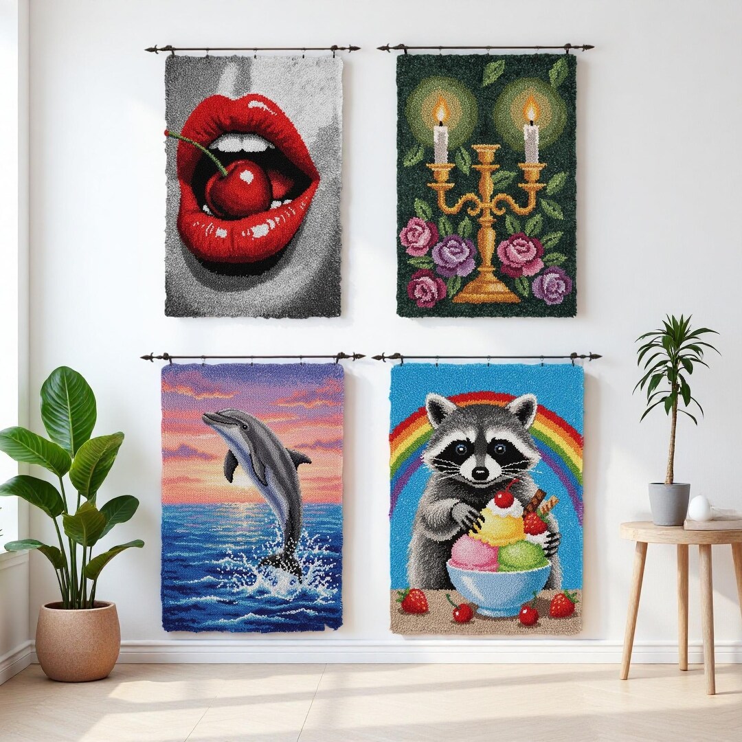 Modern Art Latch Hook Kit Adult Lips Cherry Dolphin Rug Making Craft - Etsy