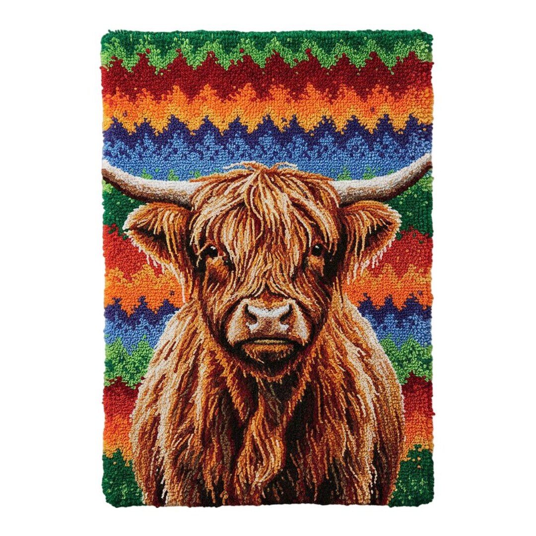 Scottish Highland Cow Latch Hook Kit DIY Rug Making Kit Pre-printed ...
