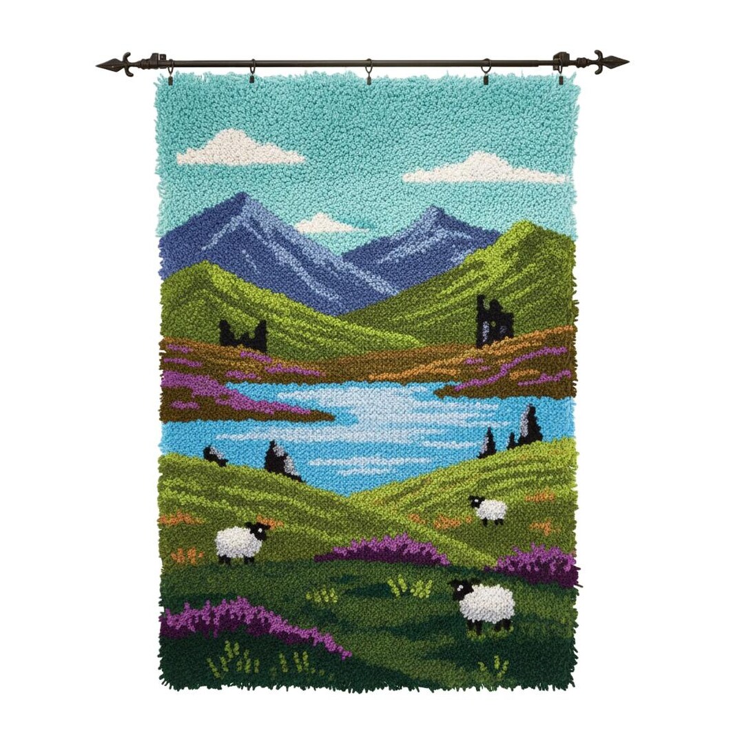 Scottish Highlands Latch Hook Kit DIY Rug Making Kit Pre-printed Canvas ...