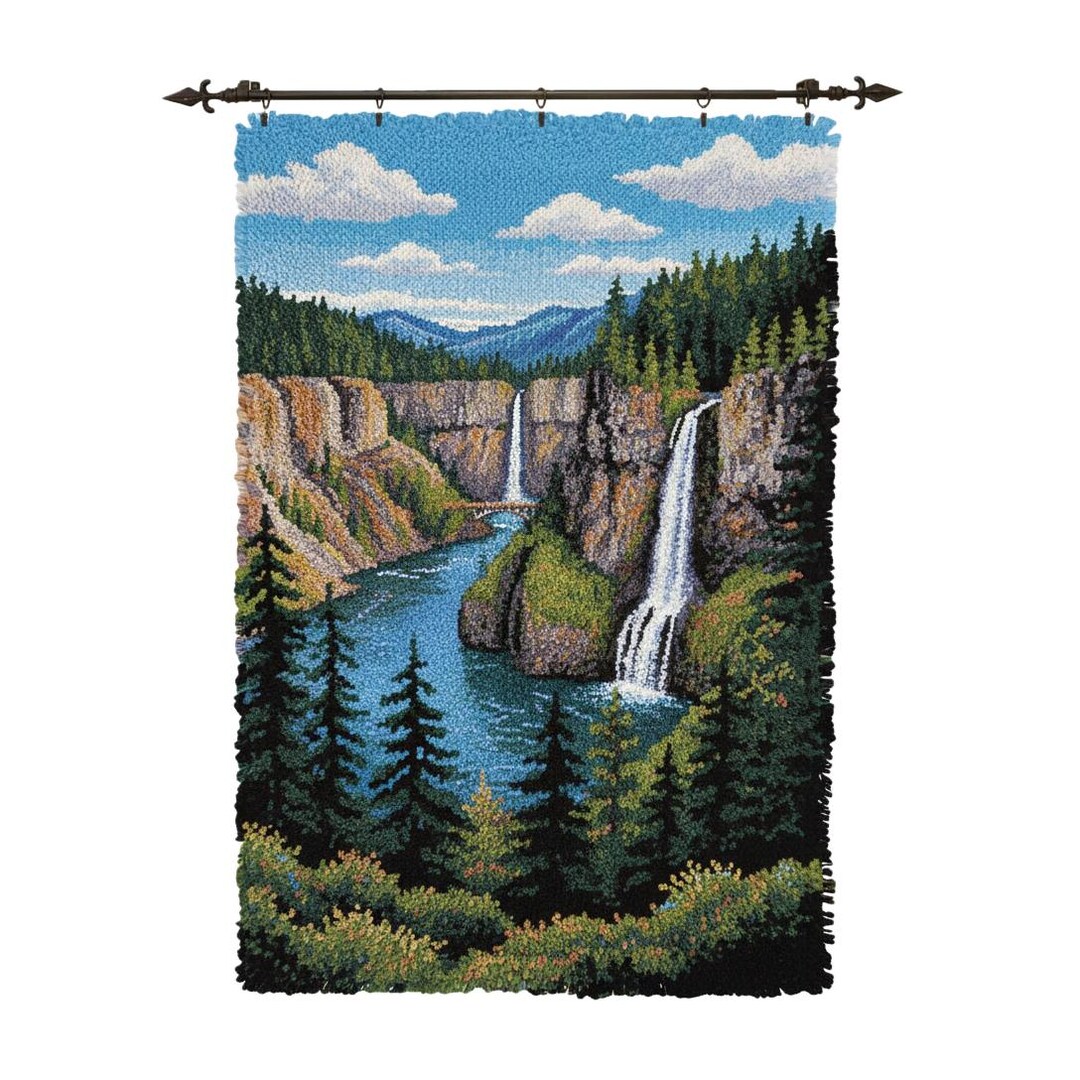 Pacific Northwest Waterfalls Latch Hook Kit DIY Rug Making Kit Pre ...