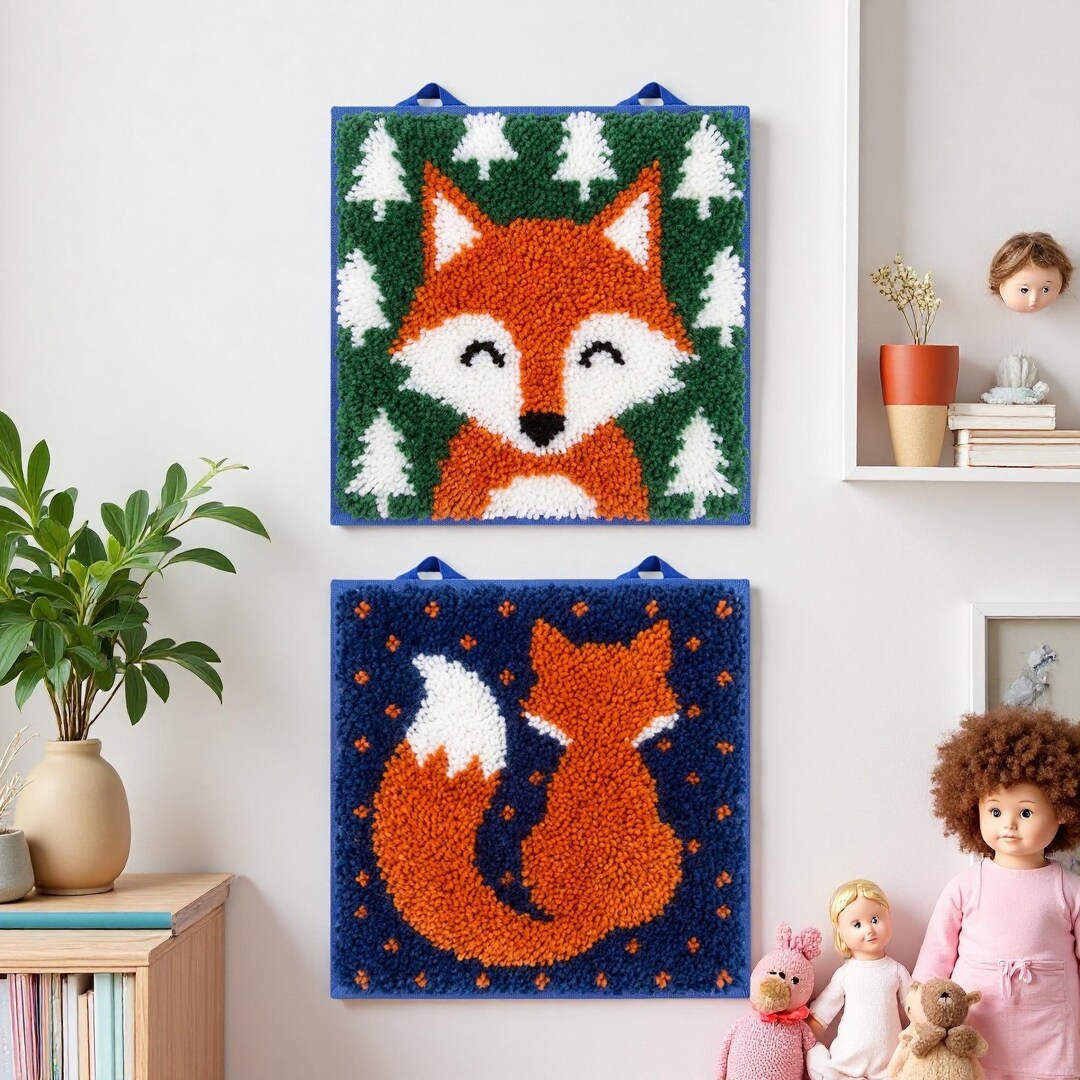 Red Fox Portrait Latch Hook Kit Beginner Rug Making Craft Gift Set of 2 ...