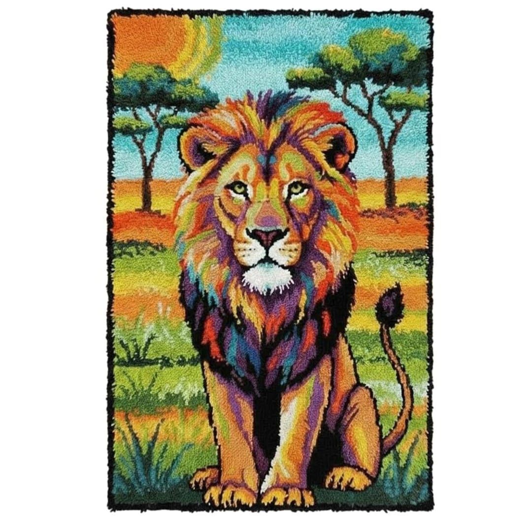 Rainbow Lion Latch Hook Kit DIY Rug Making Kit Pre-printed Canvas ...