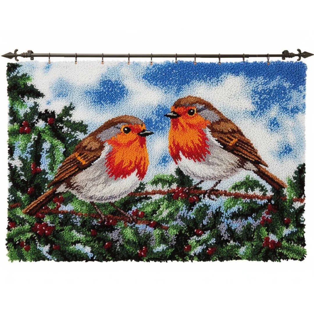 Winter Robin Birds Latch Hook Kit DIY Rug Making Kit Pre-printed Canvas ...