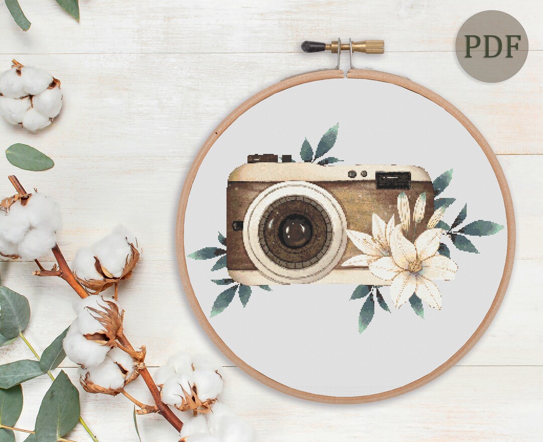 Camera & Lilies PDF Cross-stitch Pattern, Digital Cross-stitch, PDF ...