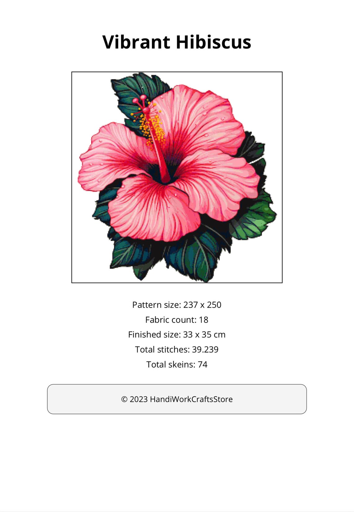 Vibrant Hibiscus PDF Cross-stitch Pattern, Digital Cross-stitch, PDF ...