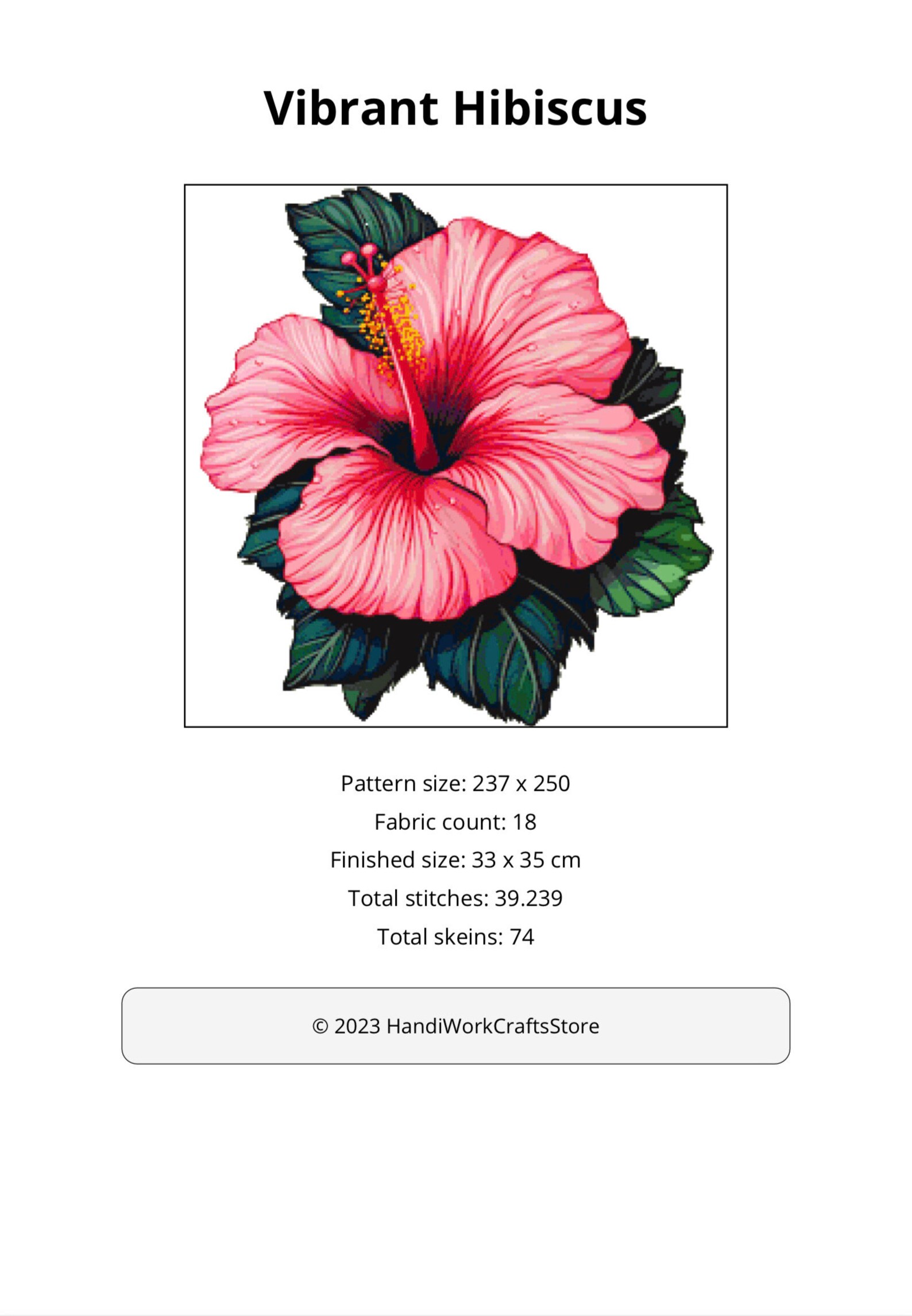 Vibrant Hibiscus PDF Cross-stitch Pattern, Digital Cross-stitch, PDF ...