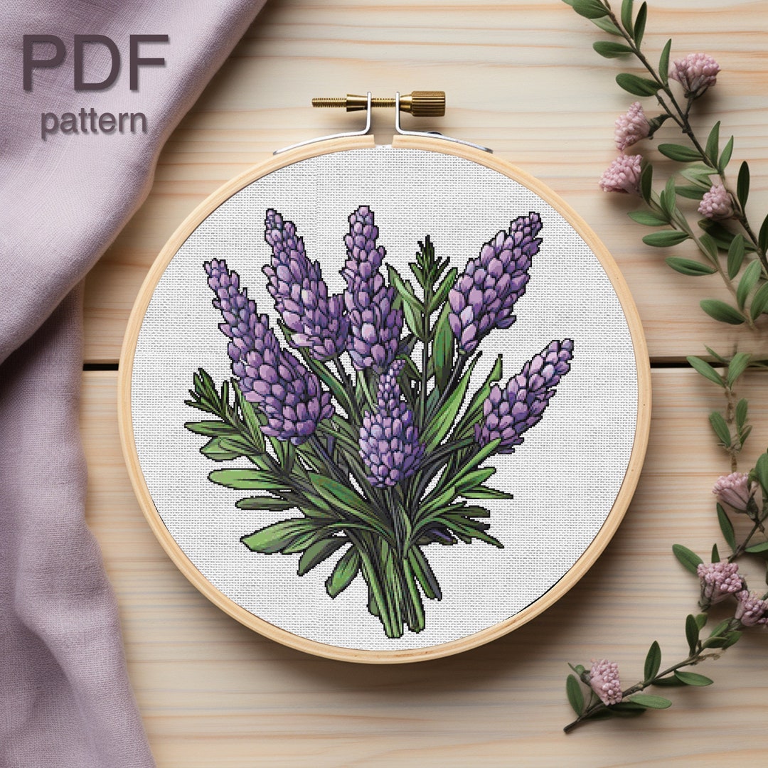Lavender Bouquet PDF Cross-stitch Pattern, Digital Cross-stitch, PDF Cross-stitch Lavender ...