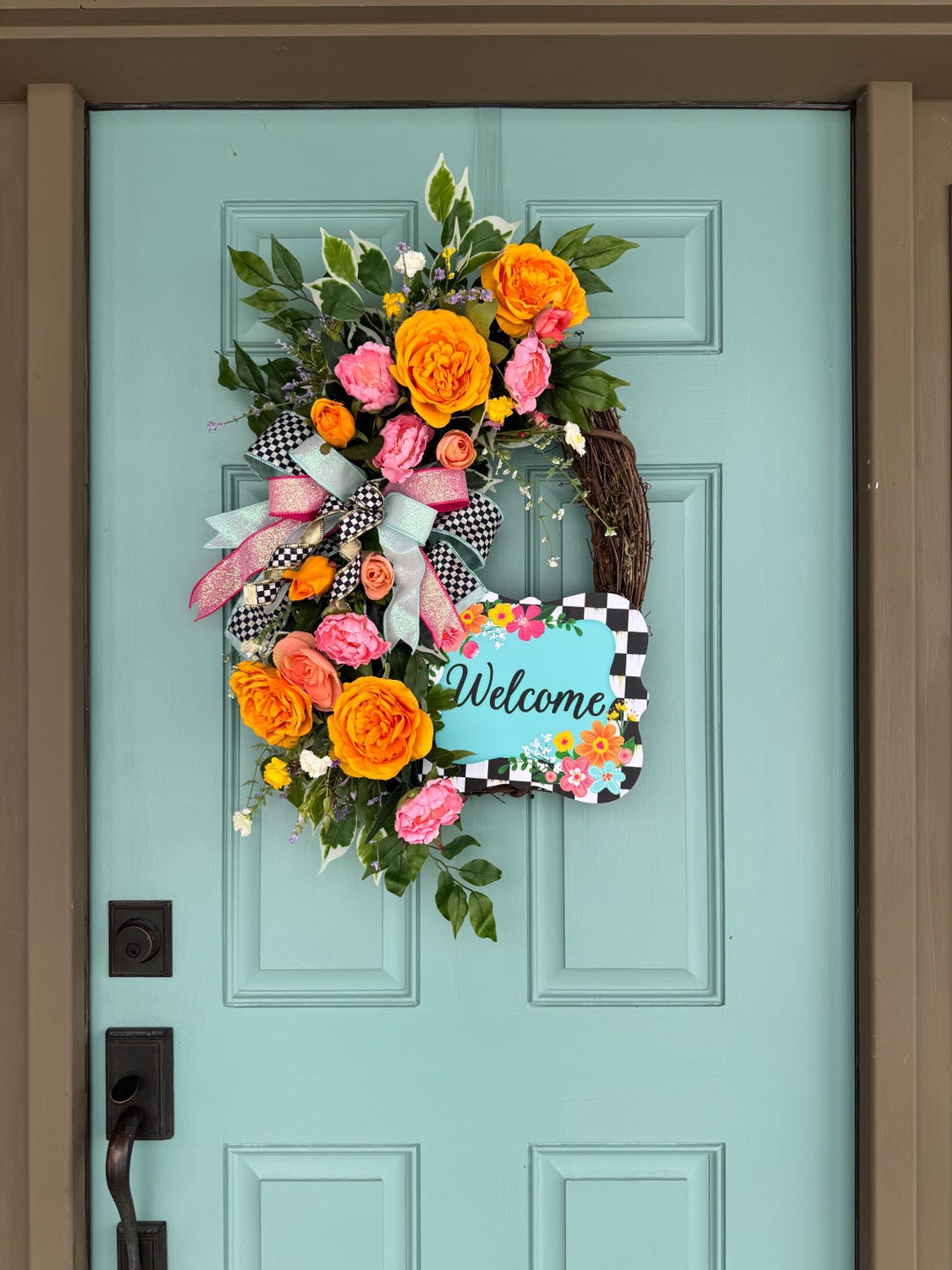 Spring Welcome Floral Wreath, Mackenzie Childs Bow, Classic Spring and ...