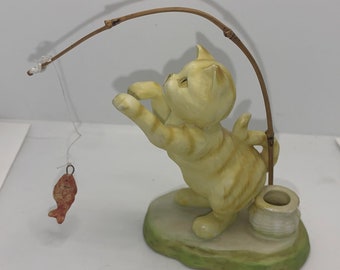 Cat Fishing Figurine - Etsy