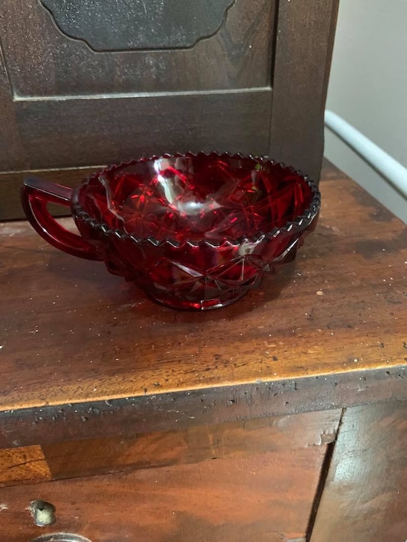 Ruby Red Glass Bowl With Handle - Etsy