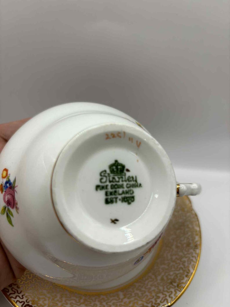 Stanley Teacup and Saucer - Gold With Floral Pattern - Etsy