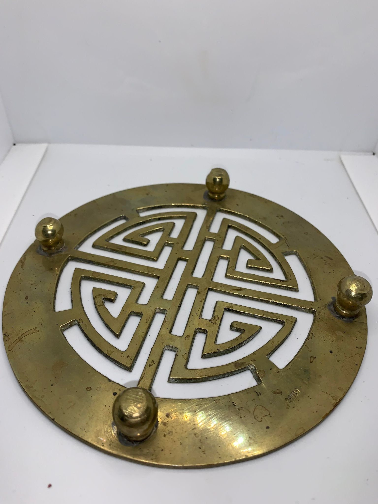 Vintage Brass Chinese Footed Round Trivet - Etsy