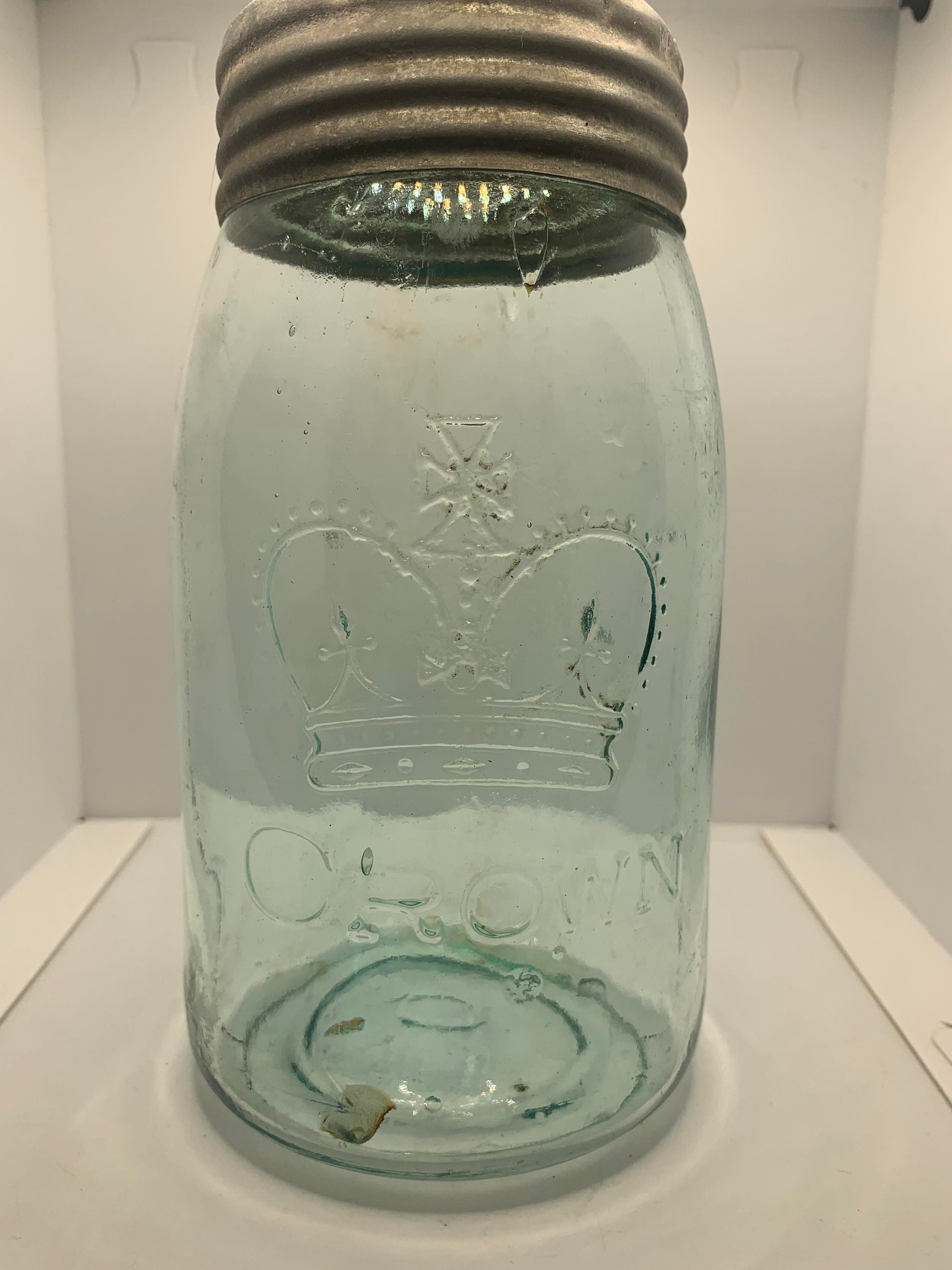 Aqua Glass Crown Canning Jar With Lid Antique - Etsy