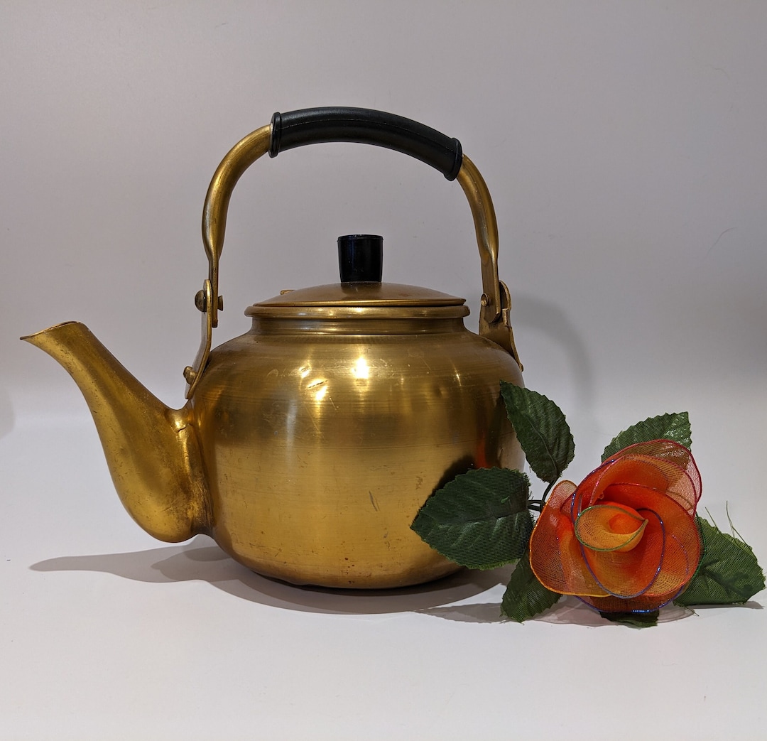 Vintage MCM Mid Century Aluminum Teapot Tea Kettle - 50s 60s 70s Gold ...