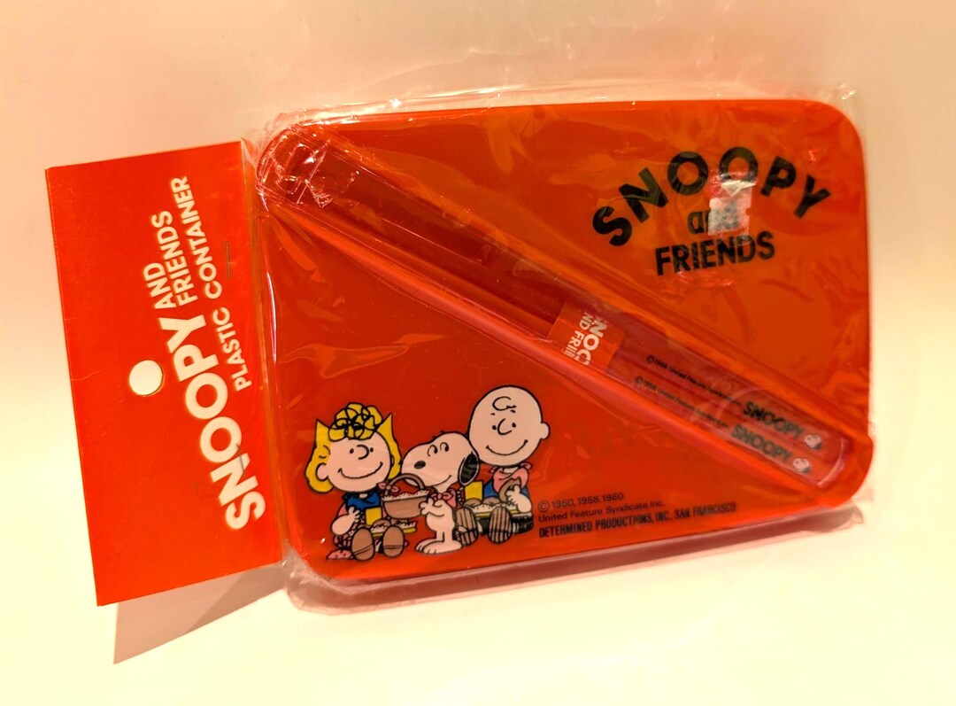 Vintage Snoopy & Friends Red Plastic Food Container Lunch Box W ...