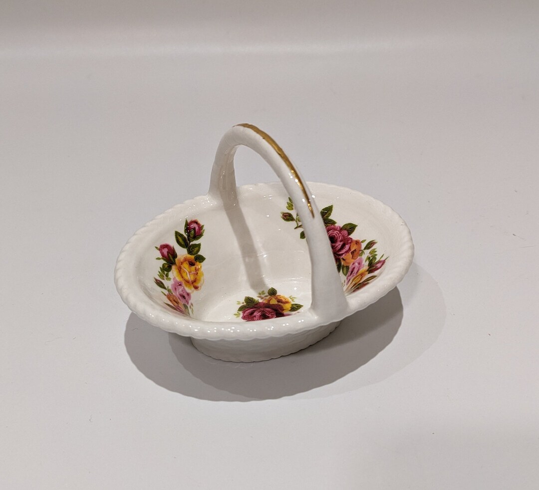 Lovely Vintage Mary Jane Fine Bone China Roses Trinket Basket Floral ...